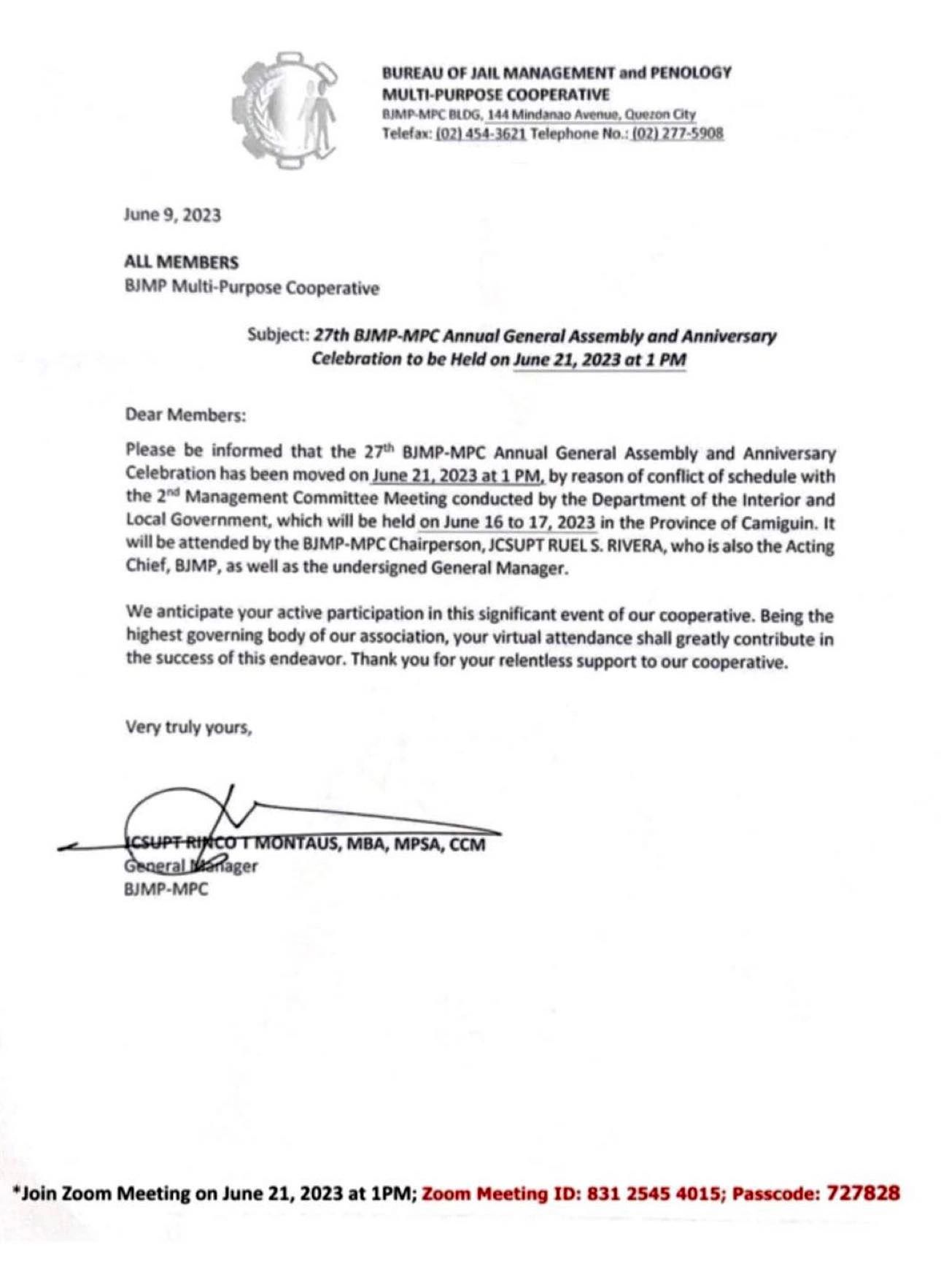 UPDATED 27TH BJMP-MPC ANNUAL GENERAL ASSEMBLY AND ANNIVERSARY