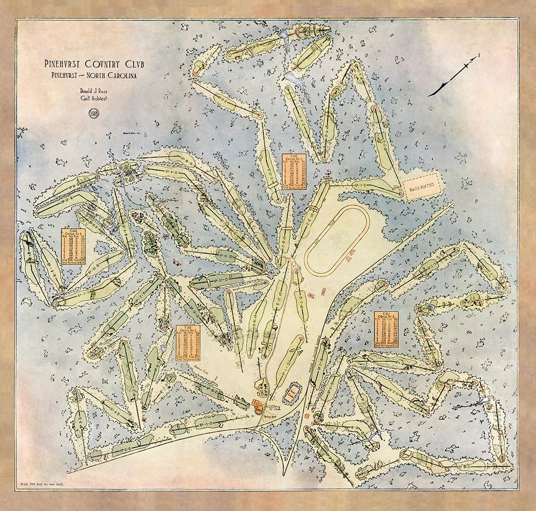 Pinehurst Country Club - 1918 Course Map Reproduction Print