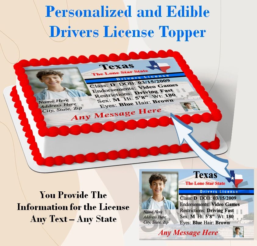 Drivers License Edible Topper Image Cupcakes, Any State Personalized ...
