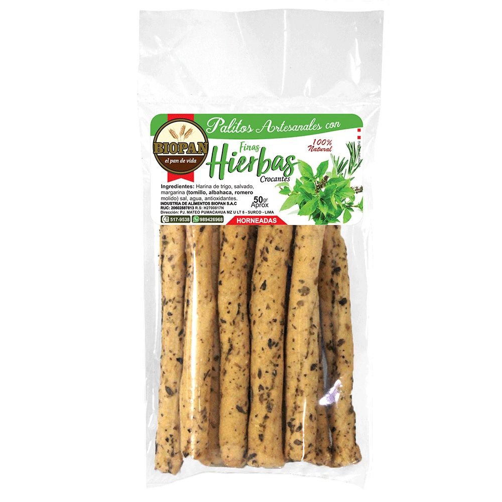 Palitos artesanales de Finas Hierbas x 50 gr Biopan
