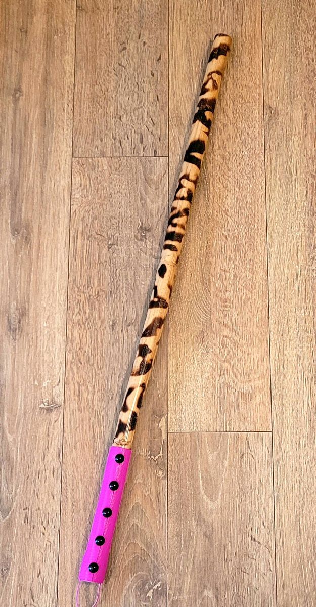 3/4" Seasoned Tiger Rattan Cane with Hot Pink Leather wrapped handle