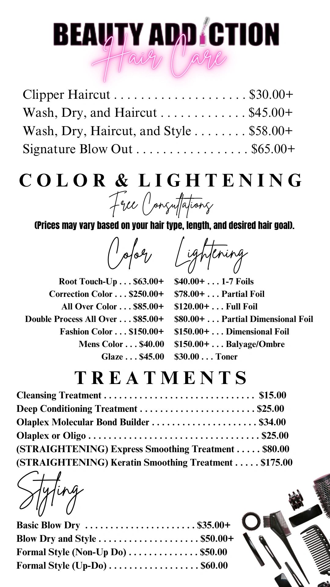 SERVICE MENU | Beauty Addiction Co.