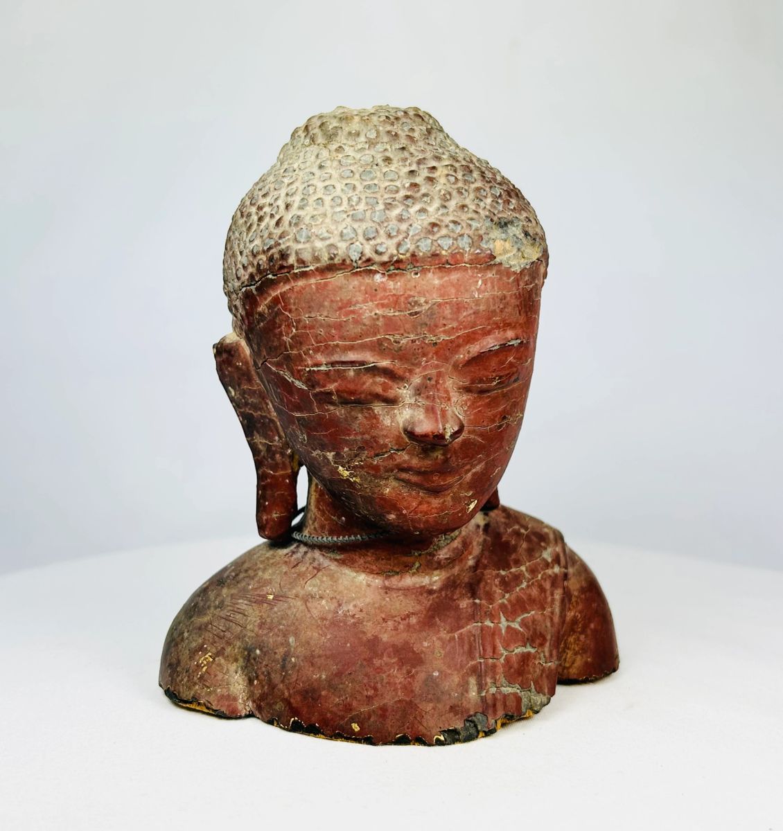 Southeast Asian | Buddha Bust | Hand-Carved | Wooden Sculpture | Circa ...