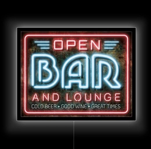 Open Bar and Lounge Backlit LED Sign Bar Decor Light Up Cold Beer Sign ...