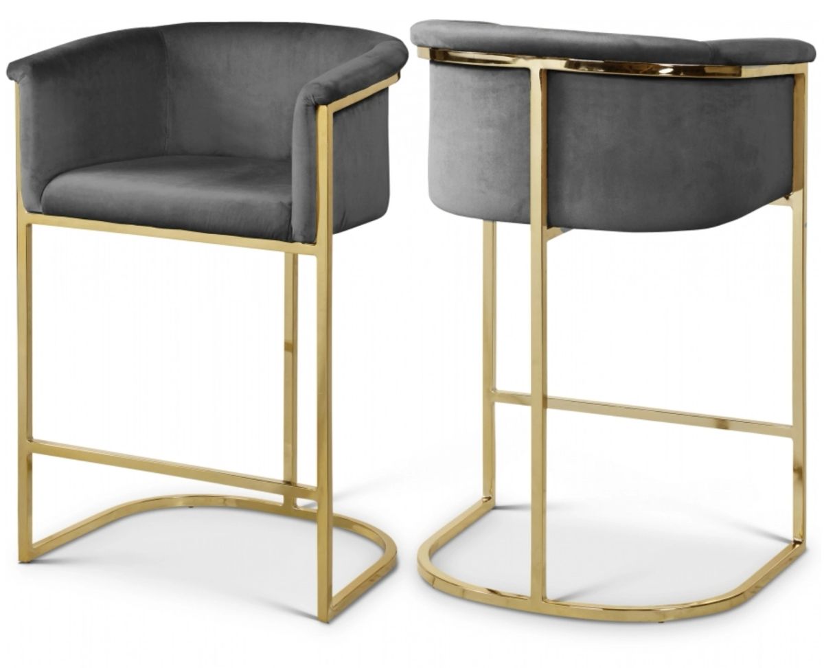 Eva Grey velvet Counter Barstool (27" Height)