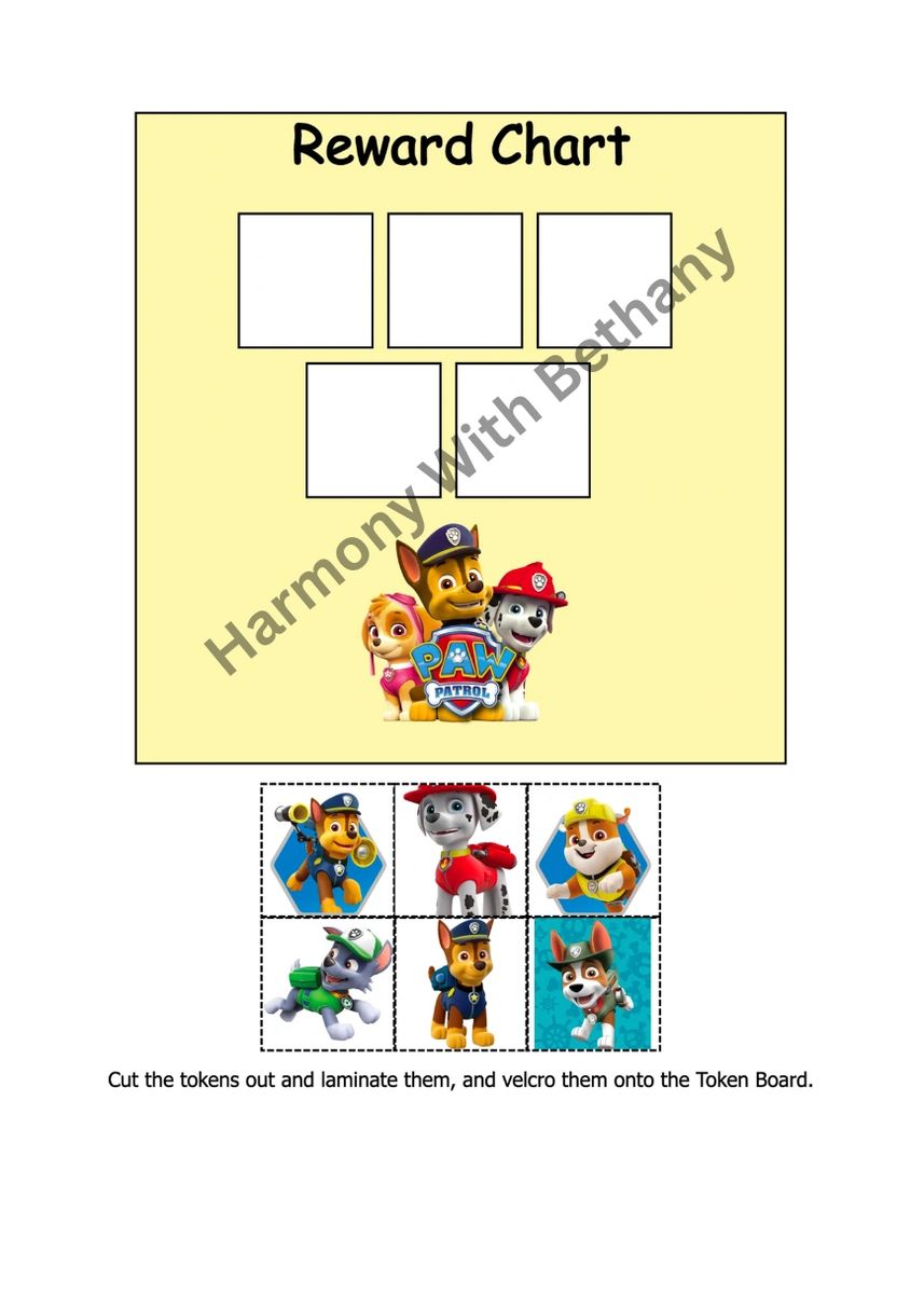 Paw Patrol Reward Chart/Token Board DIGITAL DOWNLOAD