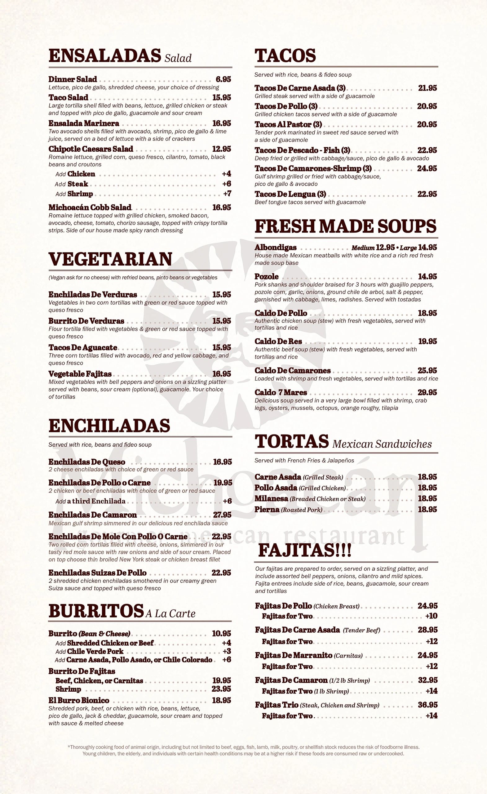 Mexican Restaurant Menus