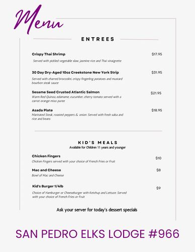 Restaurant and Bar Menu