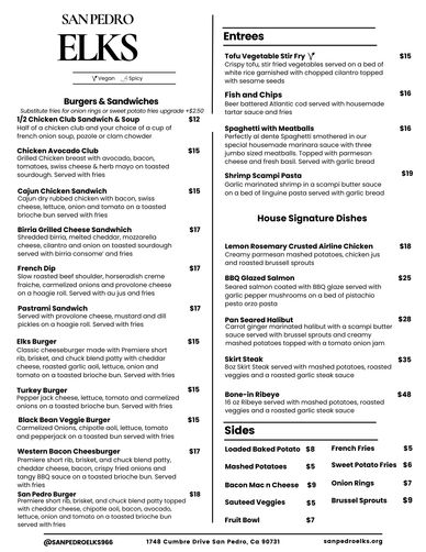 Restaurant and Bar Menu