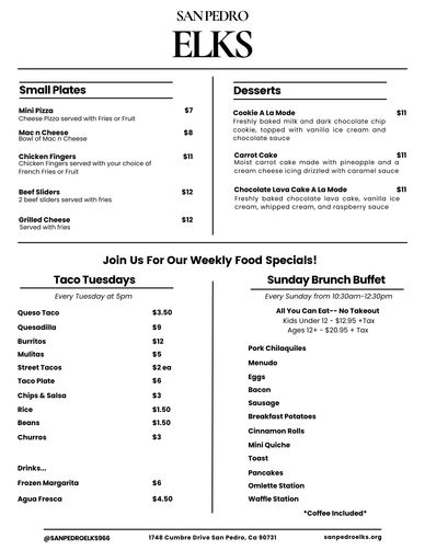 Restaurant and Bar Menu