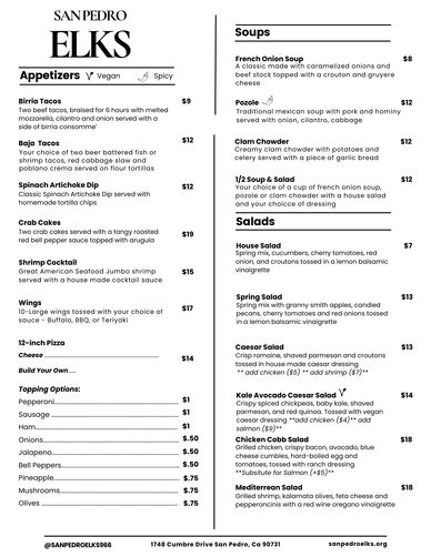 Restaurant and Bar Menu
