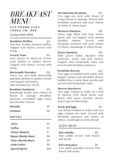 Restaurant and Bar Menu