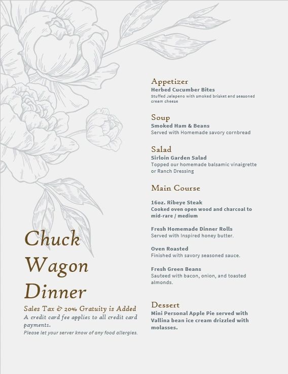 September 25th, ONE NIGHT ONLY Chuck Wagon 5-Course Dinner!