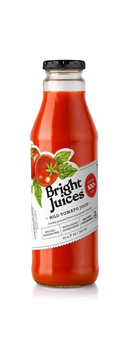 (6 Bottles) Mild Fresh Pressed Tomato Juice, Not from Concentrate 25.4oz