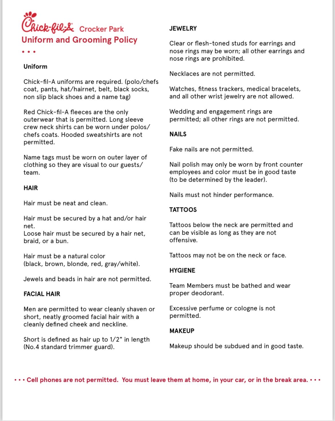 Uniform and Grooming Policy