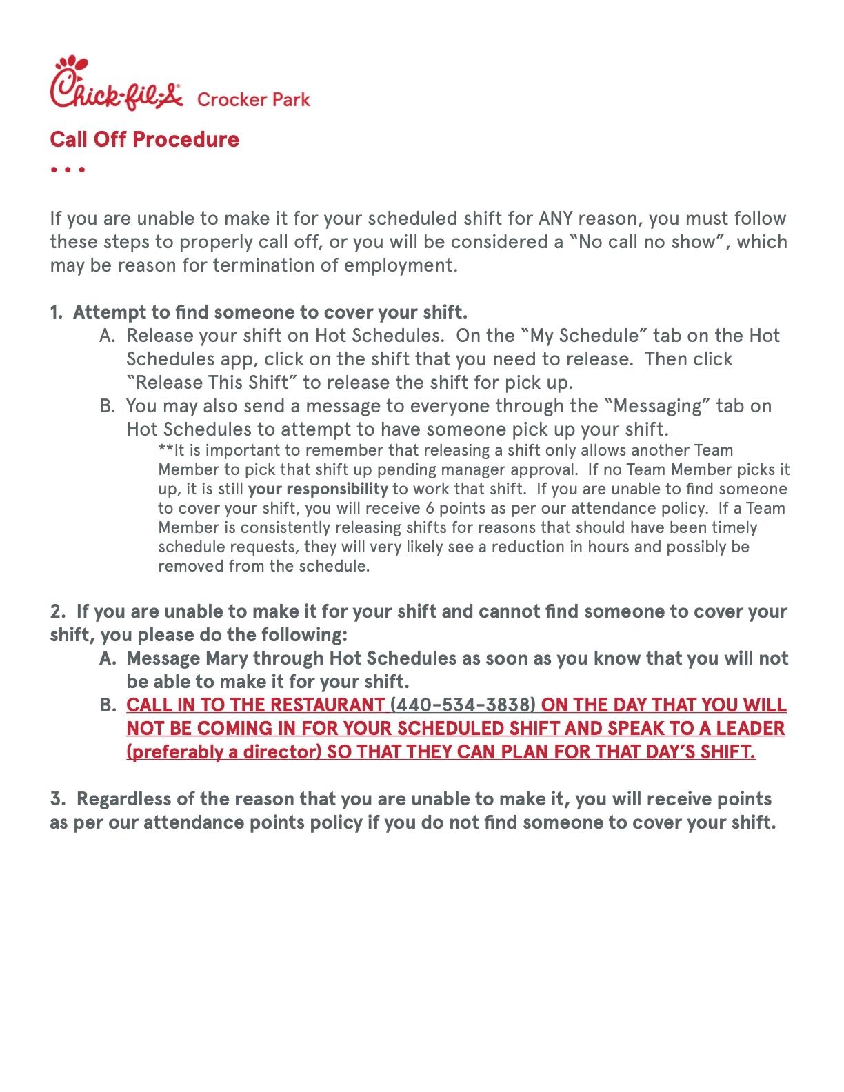 Proper Procedure for Calling Off