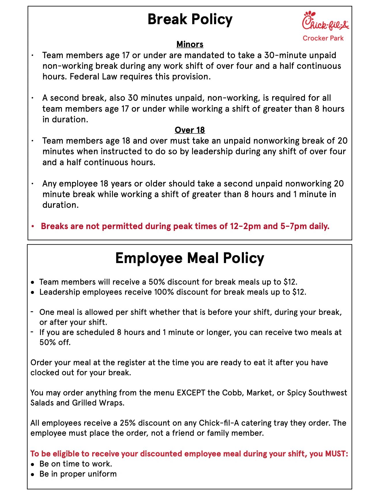 Employee Break and Meal Policies
