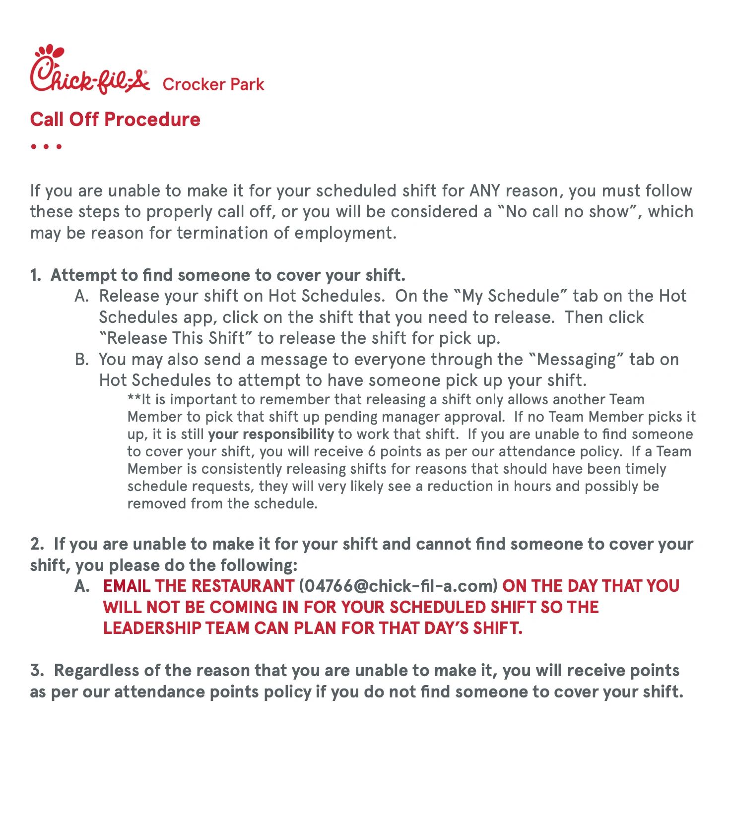 Proper Procedure for Calling Off