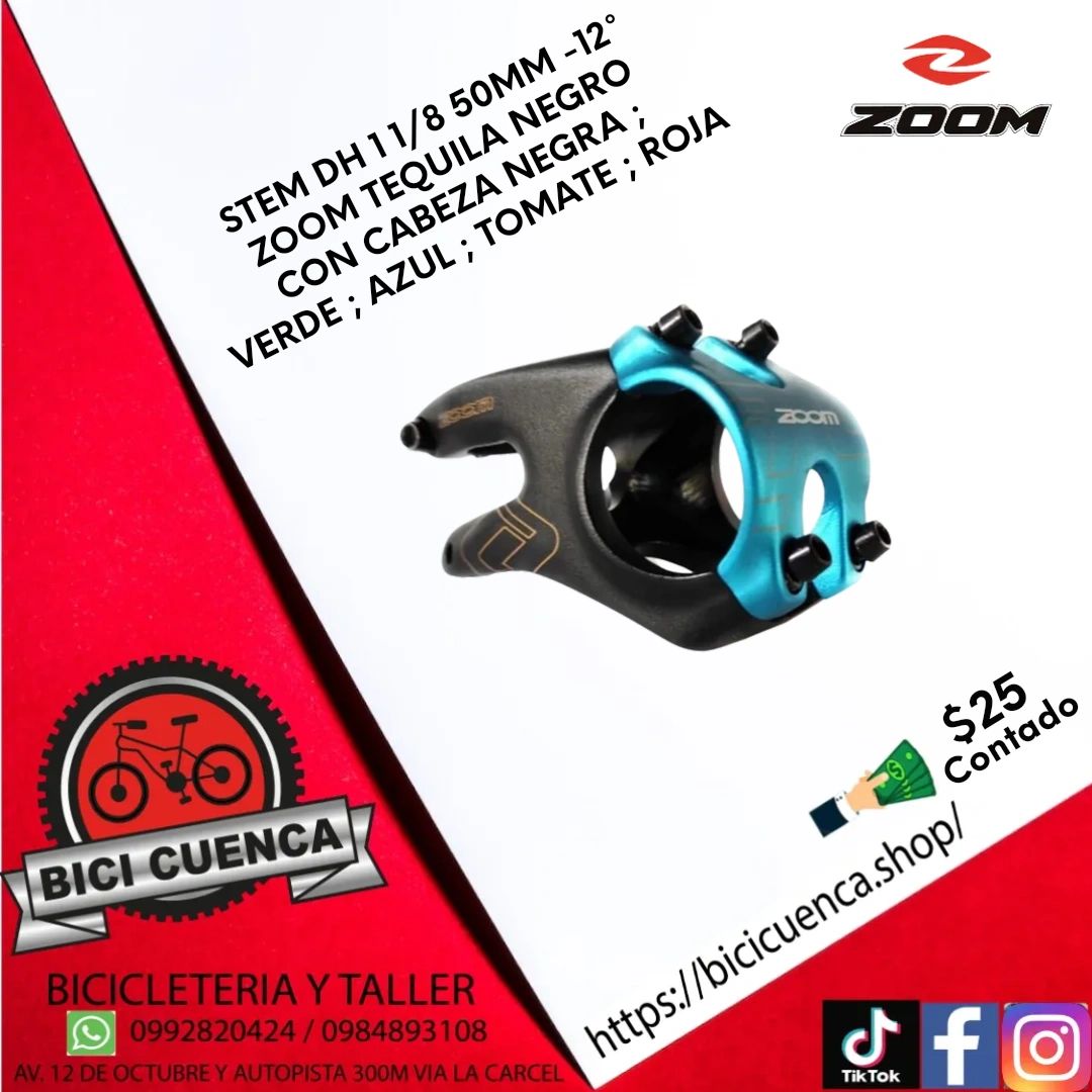 STEM DH 1 1/8 50MM -12° ZOOM TEQUILA NEGRO CON CABEZA NEGRA ; VERDE ...