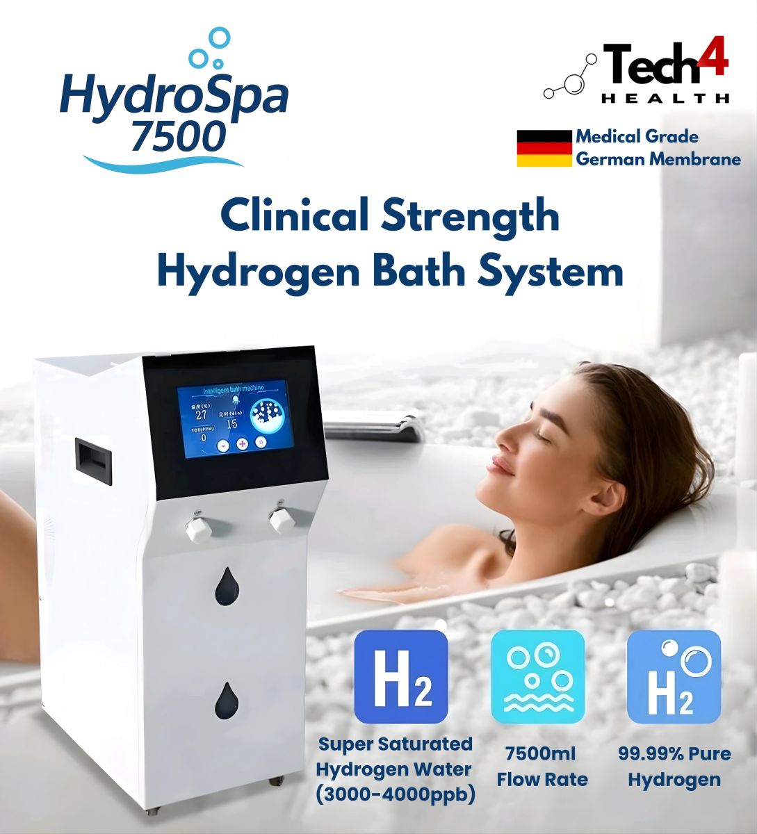 HydroSpa 7500ml Hydrogen Bath System - Clinical Strength