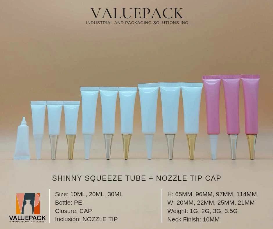 WHITE SHINNY SQUEEZE TUBE + NOZZLE TIP CAP + LONG SCREW CAP
