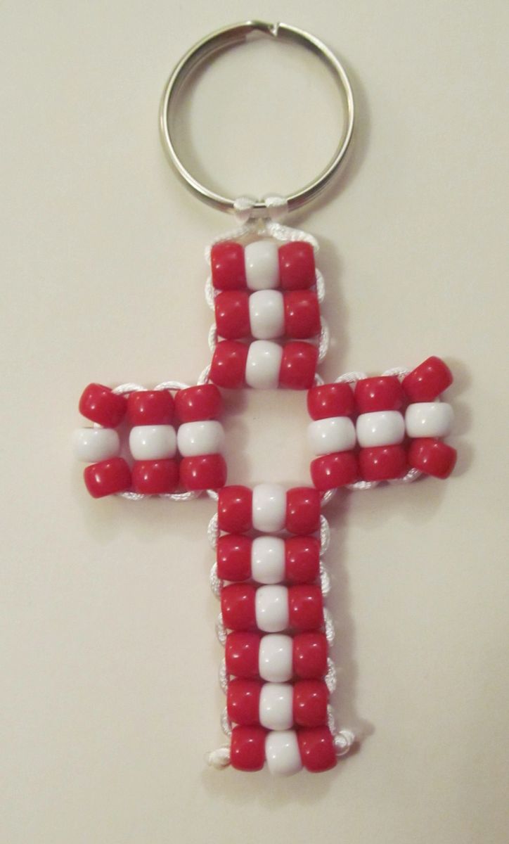 Red and White Pony Bead Cross #19412025