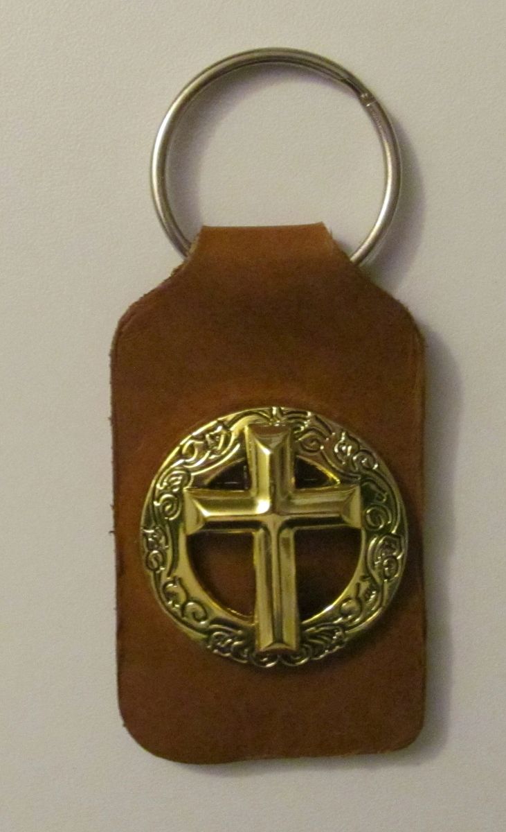 Leather Keychain with a Cross Concho