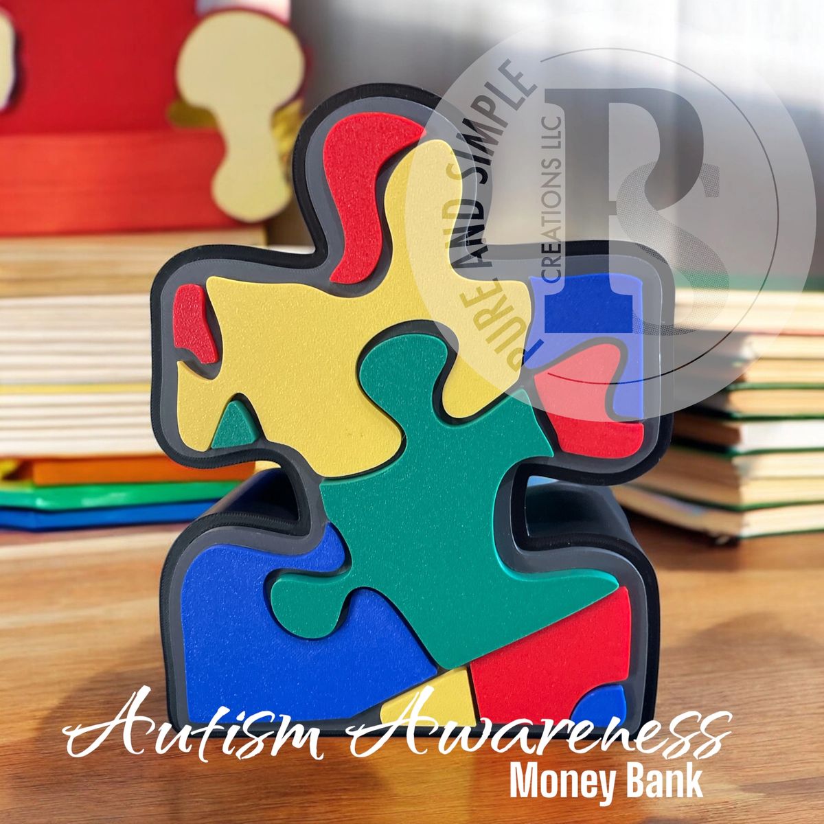 3D Printed Autism Awareness Puzzle Bank | Digital File